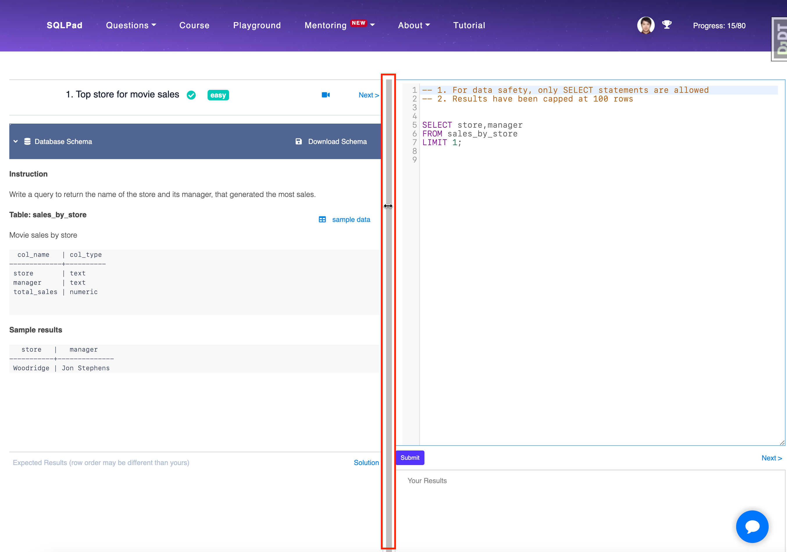 SQLPad Update: Added a dragging bar to resize the code edit… SQLPad Update: Added a dragging bar to resize the code edit…